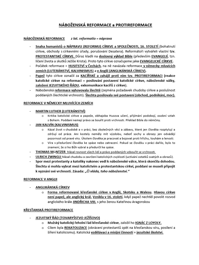 NABOZENSKA REFORMACE A PROTIREFORMACE (2. Rocnik 2023) | PDF