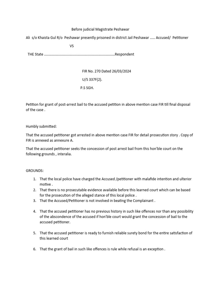 Bail Application U/s 497 CRPC | PDF | Bail | Legal Procedure