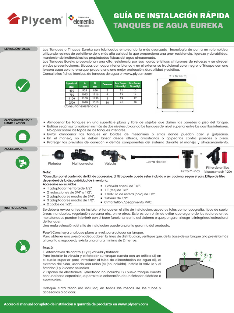 Instalación Tanques Agua Eureka | PDF | Agua | Tanques