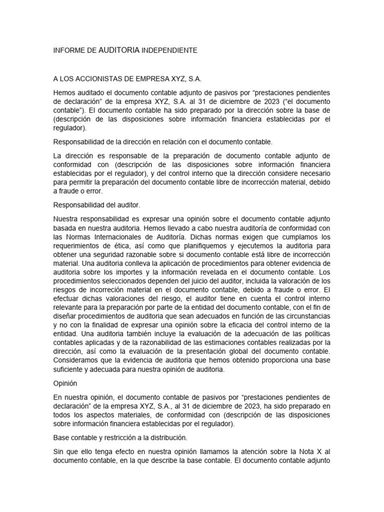 Informe de Auditoria Independiente Machote Xoxi | PDF | Auditoría | Contralor