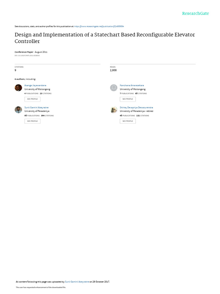 Design and Implementation of A Statechart Based Reconfigurable Elevator Controller | PDF ...