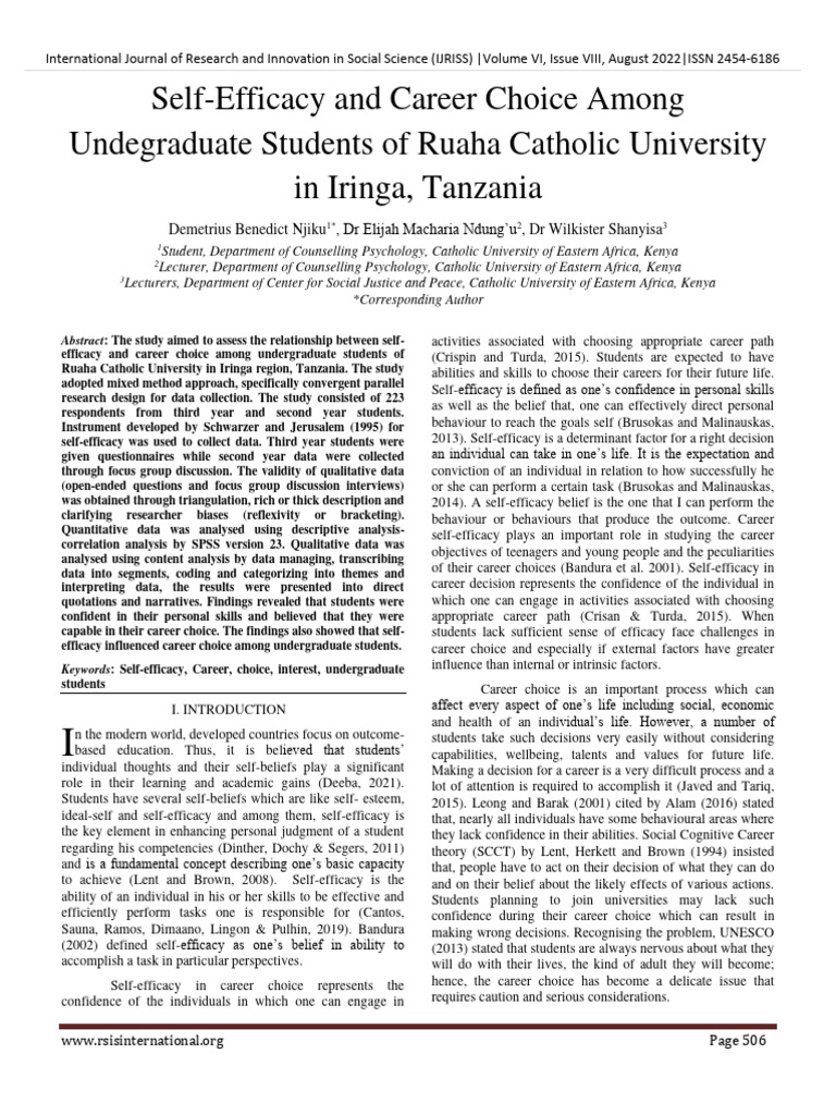 Self Efficcacy and Career Choice Edited | PDF | Self Efficacy | Behavior