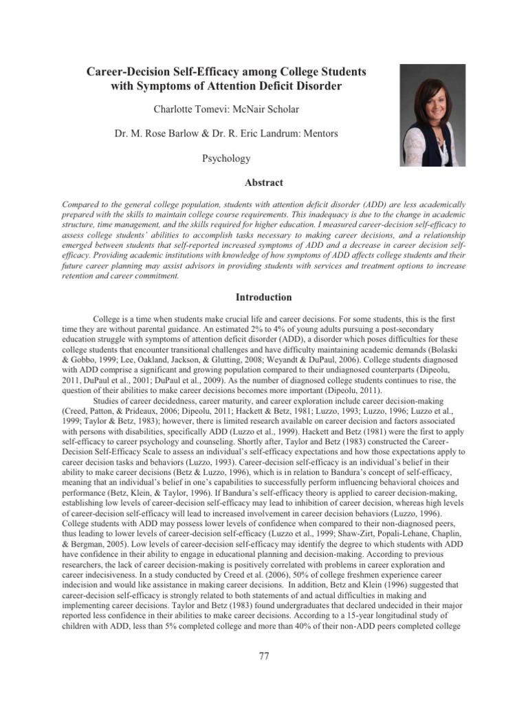 Career-Decision Self-Efficacy Among College Students With Symptom | PDF | Self Efficacy ...