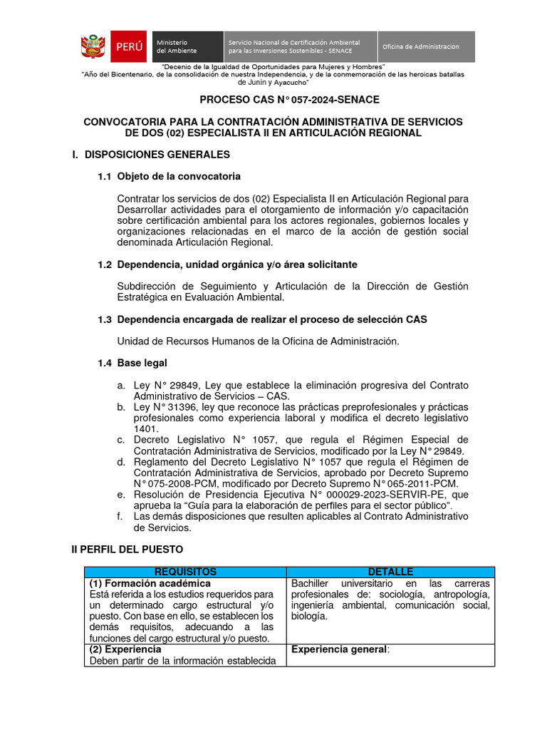 CAS 057 2024 Especialista II en Articulacion Regional DGE SEA | PDF | Evaluación | Educación más ...