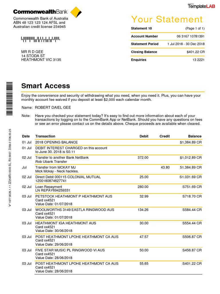 Commonweath Bank Statement | PDF | Debit Card | Banks