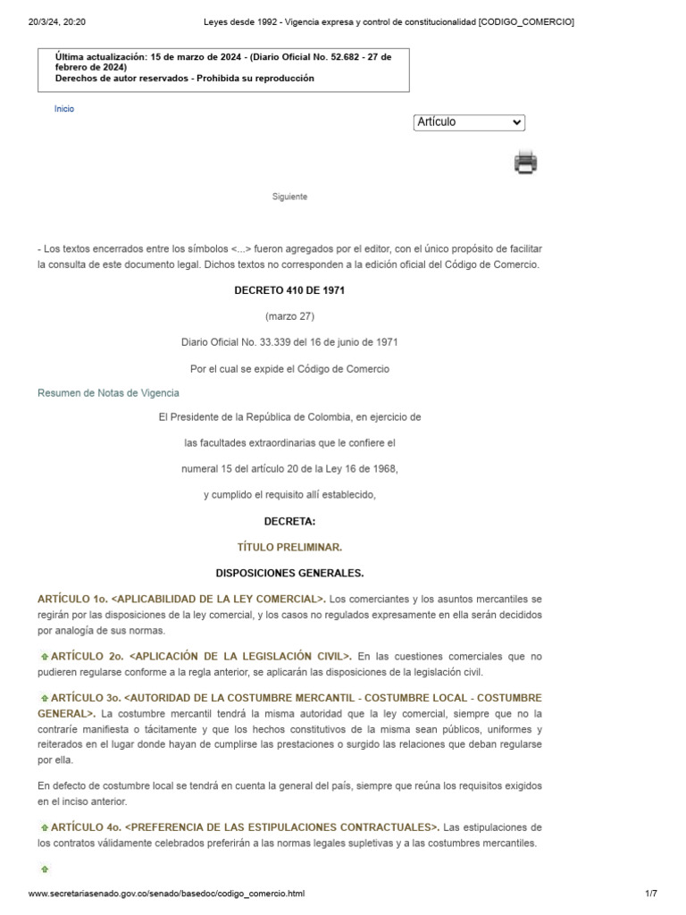 Leyes Desde 1992 - Vigencia Expresa y Control de Constitucionalidad (CODIGO - COMERCIO) | PDF ...