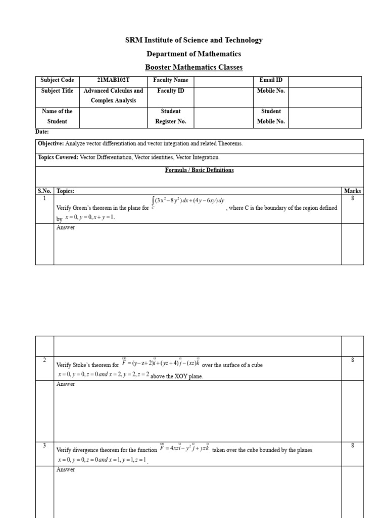 Booster Mathematics Class (Unit-2) Ct-1 | PDF
