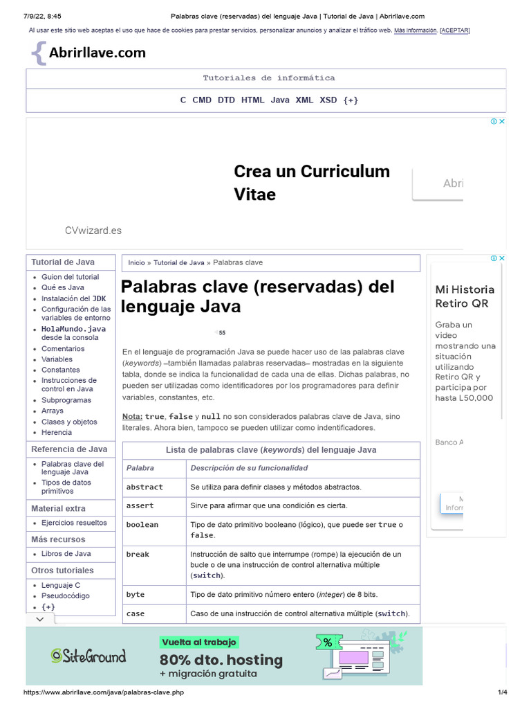 Palabras Clave (Reservadas) Del Lenguaje Java - Tutorial de Java ... Palabras Clave (Reservadas) Del Lenguaje Java - Tutorial de Java ...