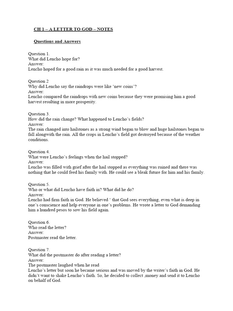 A Letter To God - Notes | PDF | Hail | Faith