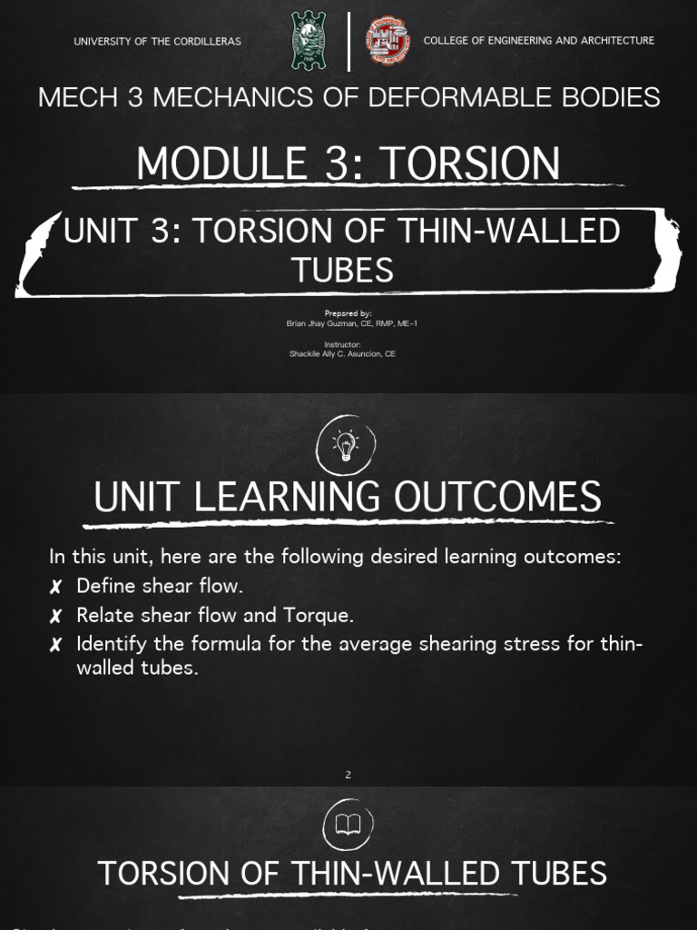 Mech 3 Module 3 Unit 3 (Torsion of Thin-Walled Tubes) | PDF | Stress ...