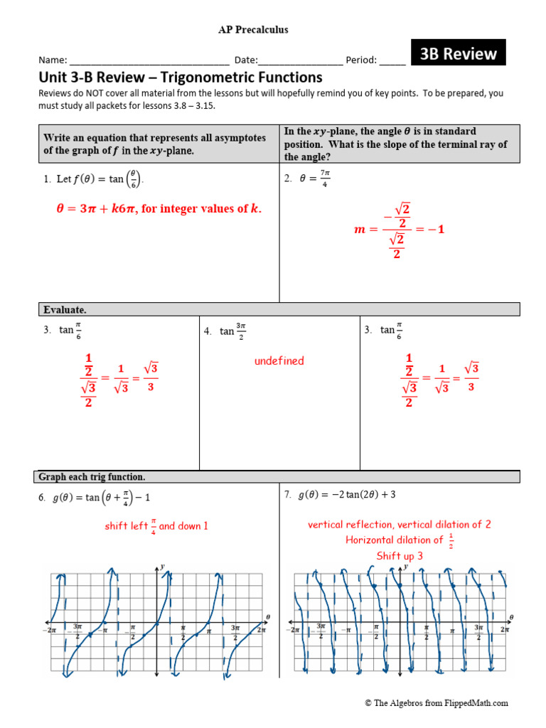 Unit 3b Review Solutions | PDF | Function (Mathematics) | Trigonometric ...