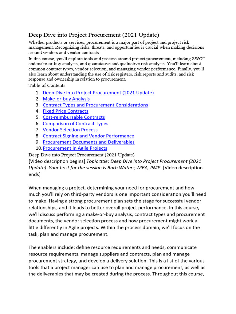 Deep Dive Into Project Procurement (2021 Update) - 042321 | PDF | Business