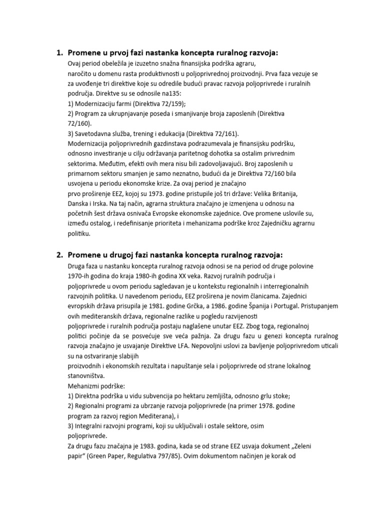 Ruralni Razvoj Usmeni | PDF