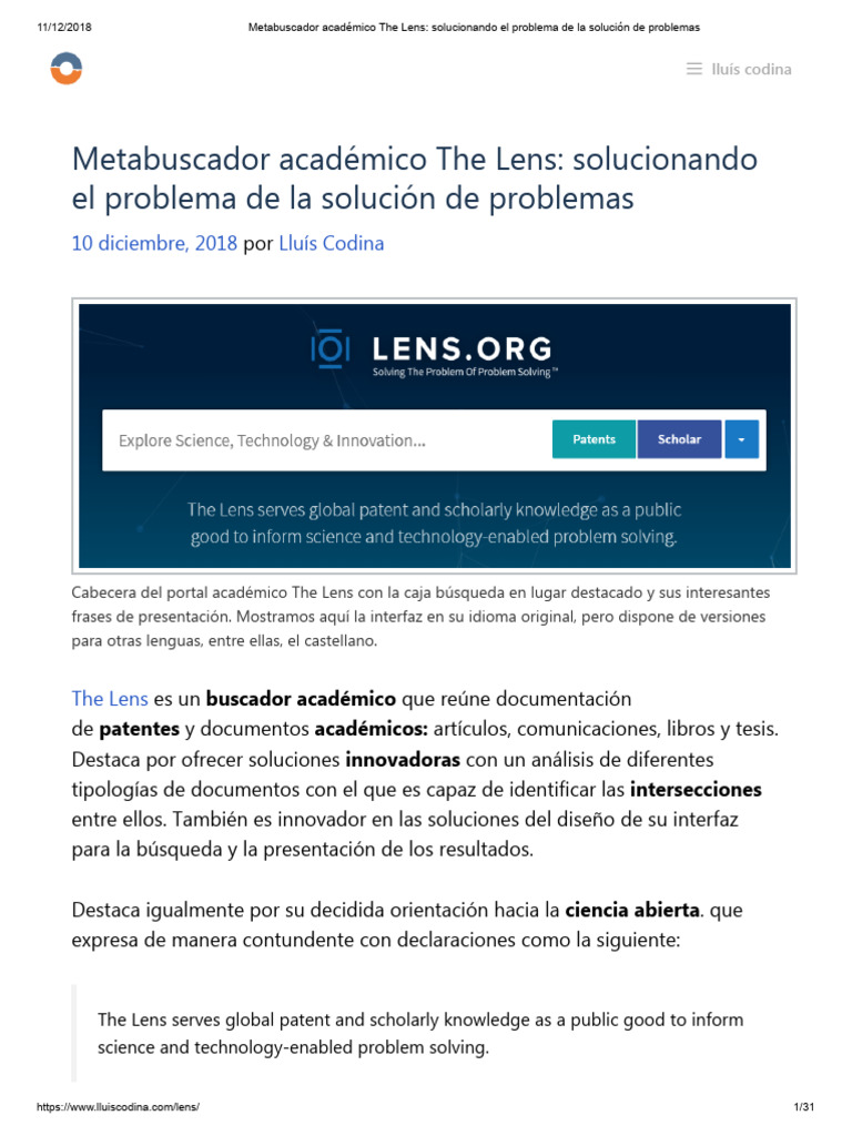 Metabuscador Académico The Lens - Solucionando El Problema de La Solución de Problemas | PDF ...