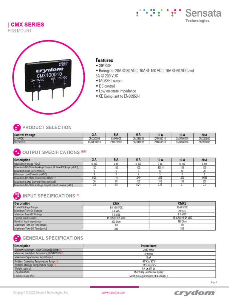 Sensata CMX Series DC PCB Mount Datasheet | PDF | Amplifier ...