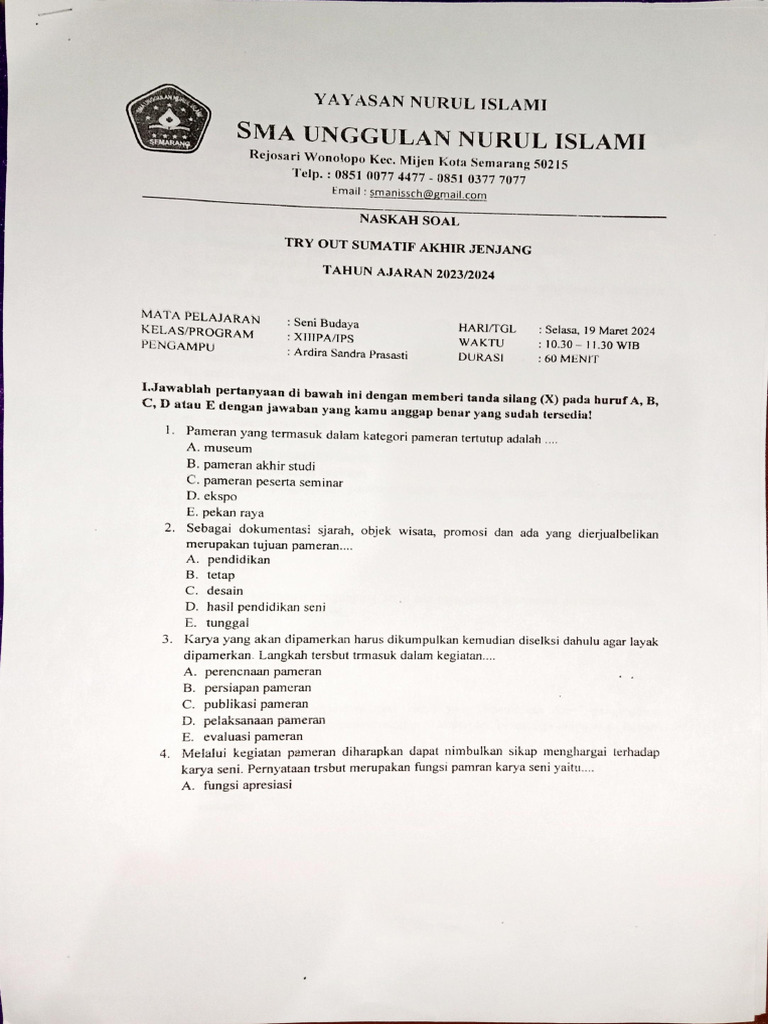 Latihan Soal SENBUD Kelas 12 | PDF