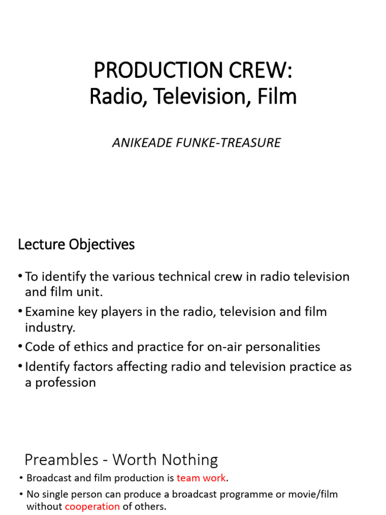 Lecture Note - PDF - 100 Level Class - Production Crew | PDF | Broadcasting