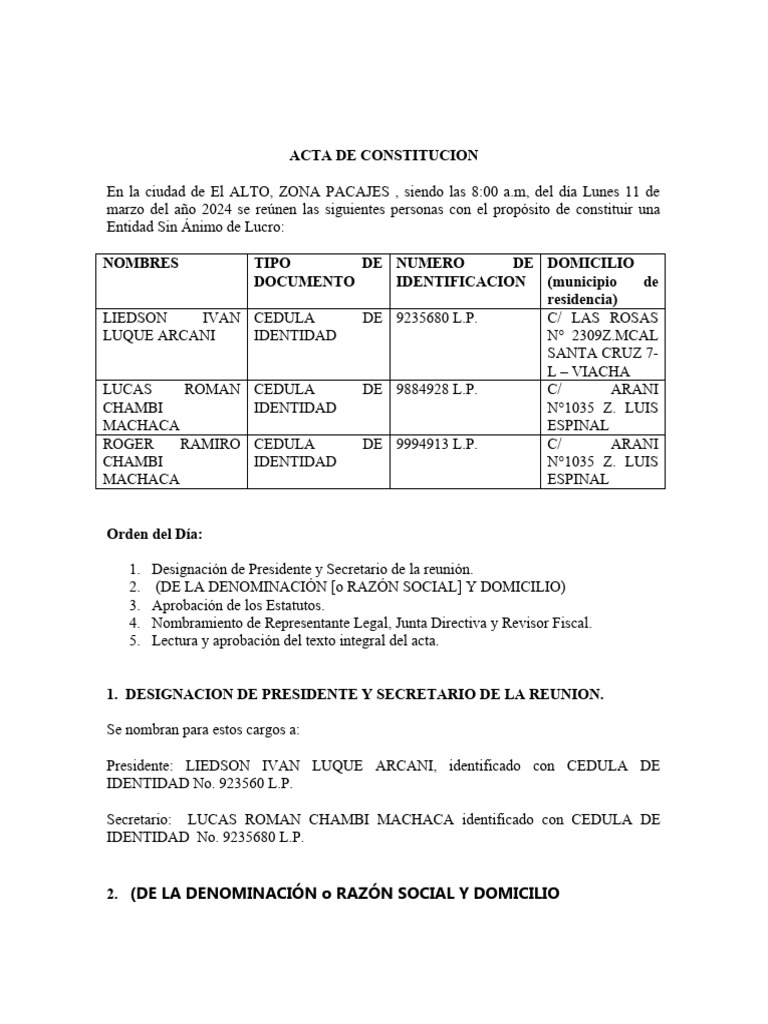 Acta de Constitución | PDF | Documento de identidad | Gobierno