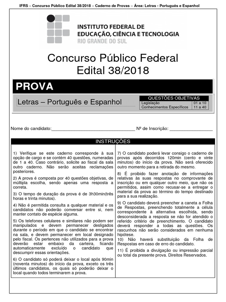 Provas Anteriores IFRS: Letras e Línguas | PDF | Ensino Superior ...