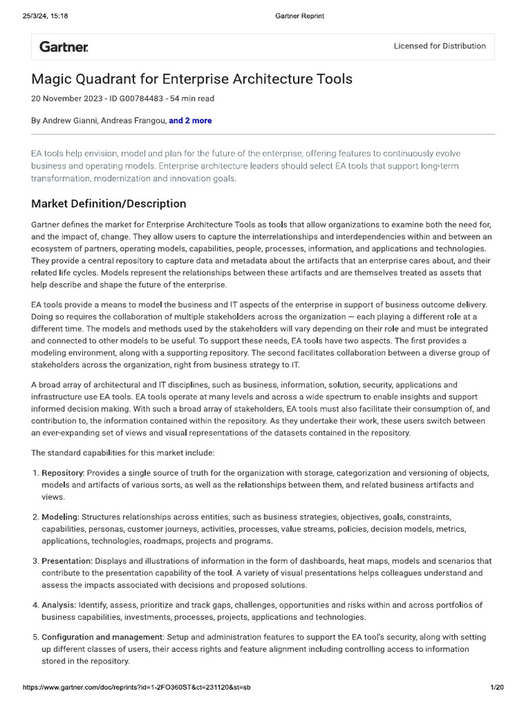 2023 - Magic Quadrant For Enterprise Architecture Tools | PDF