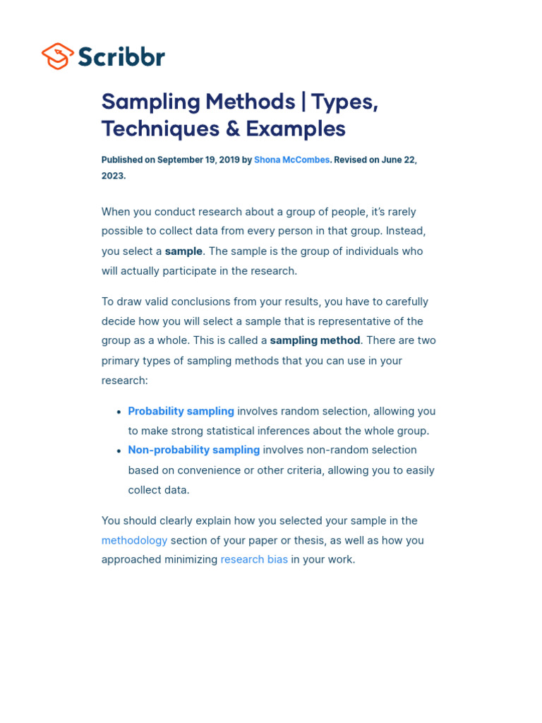 Sampling Methods - Types, Techniques & Examples | PDF | Sampling (Statistics) | Stratified Sampling