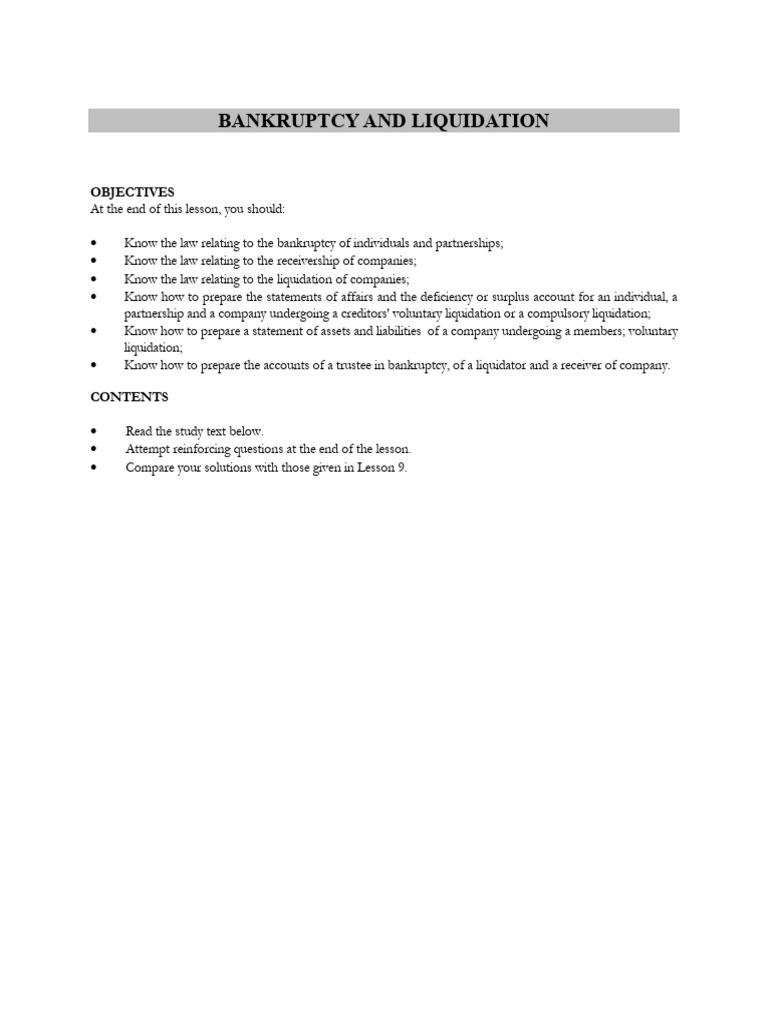 BANKRUPTCY AND LIQUIDATION Class Notes | PDF | Bankruptcy | Liquidation
