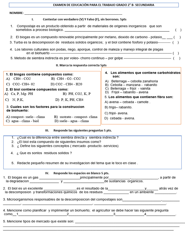Examen Ept 2 B | PDF | Compost | Dióxido de carbono