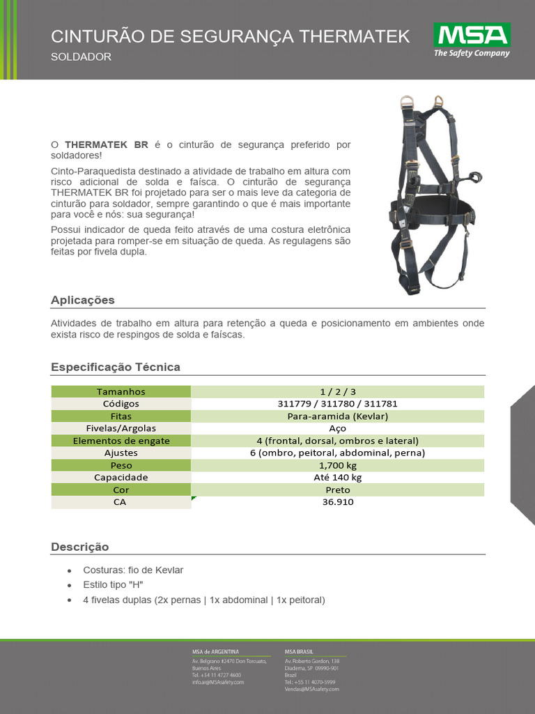 Cinturão de Segurança Thermatek para Soldadores | PDF