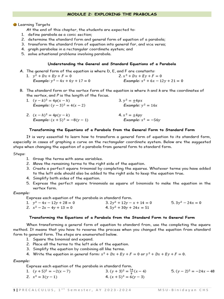 Parabola | PDF | Analytic Geometry | Euclidean Geometry