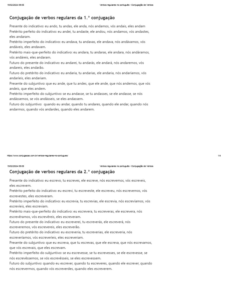 Verbos Regulares No Português Conjugação De Verbos Pdf Idiomas
