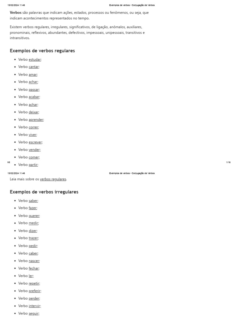 Exemplos de Verbos - Conjugação de Verbos | PDF | Gramática | Relações ...