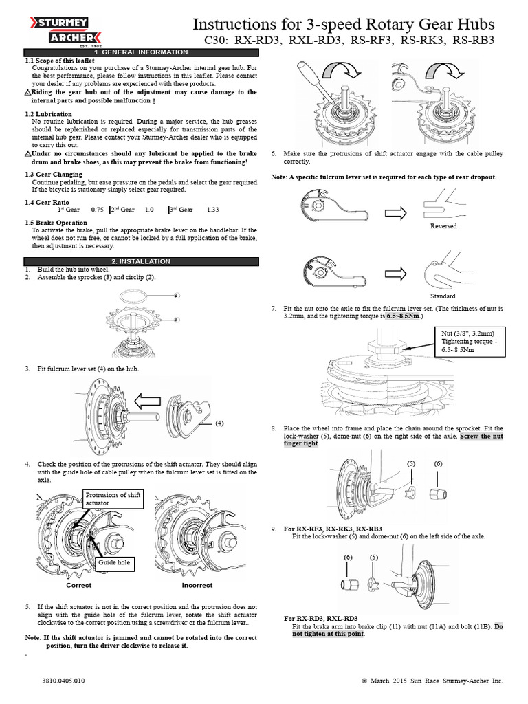 Manual - Rotary 3 Speed Hubs | PDF | Lever | Gear