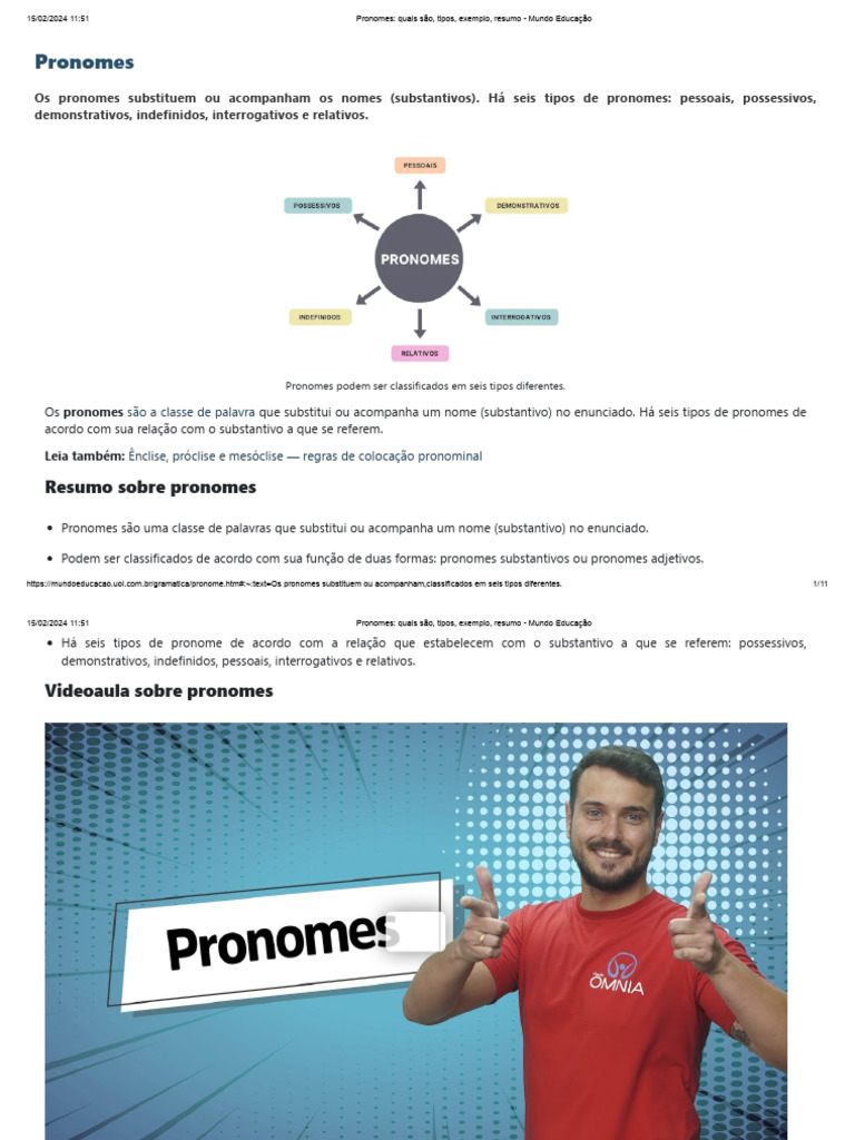 Pronomes - Quais São, Tipos, Exemplo, Resumo | PDF | Pronome | Idiomas
