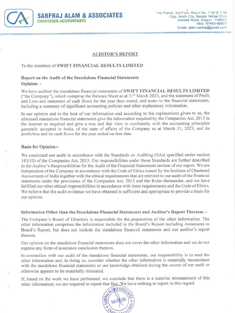 Audit Report Swift Financial Result Limited 2023 | PDF | Audit ...
