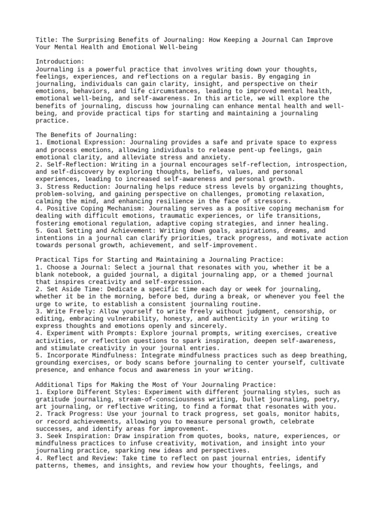 The Surprising Benefits of Journaling How Keeping A Journal Can Improve ...