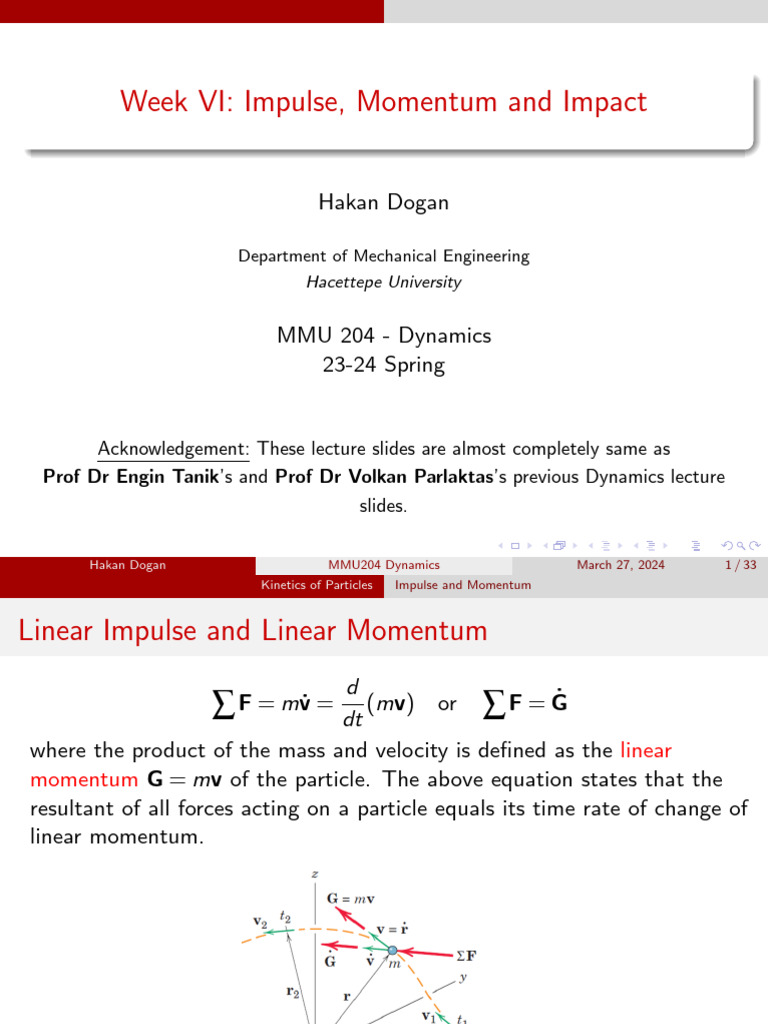Week VI: Impulse, Momentum and Impact: Hakan Dogan | PDF | Momentum ...
