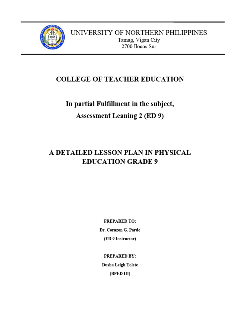 Grade 9 Physical Education Lesson Plan | PDF | Chess | Lesson Plan