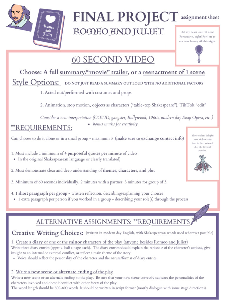 Creative Ideas for Romeo and Juliet Project | PDF | Spelling | Romeo ...