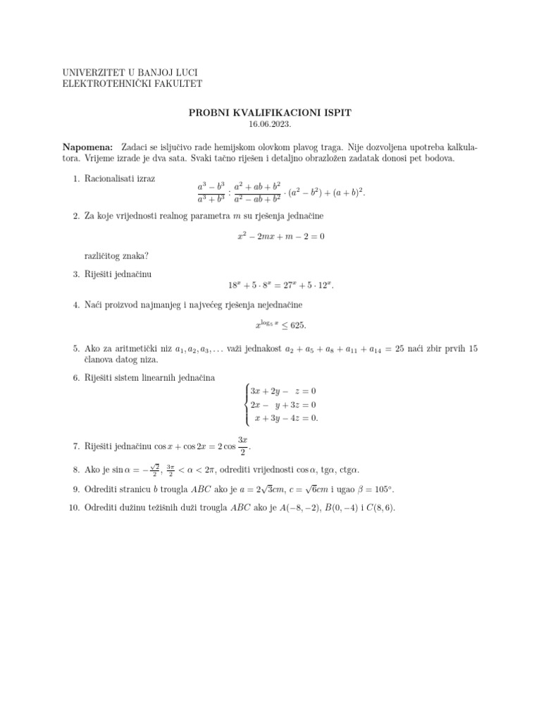Probni Prijemni 2023 | PDF