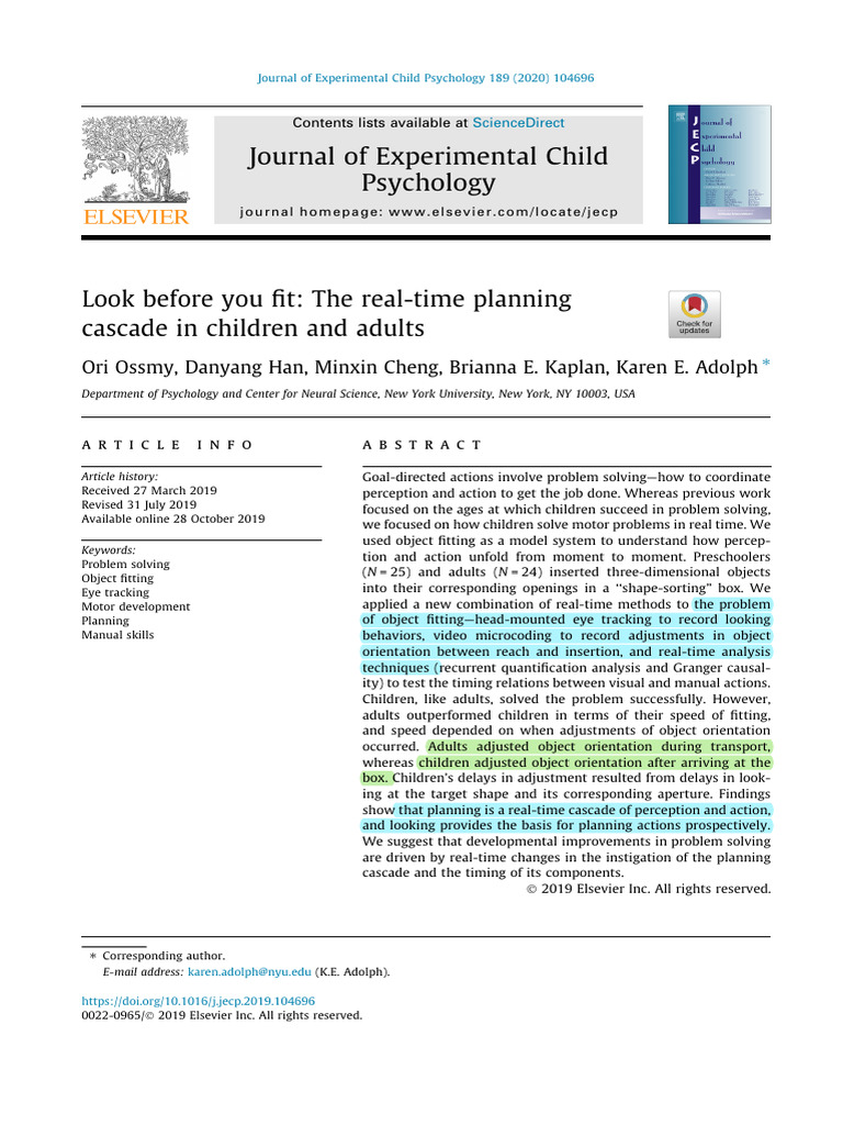 Look Before You Fit The Real-Time Planning Cascade in Children and ...