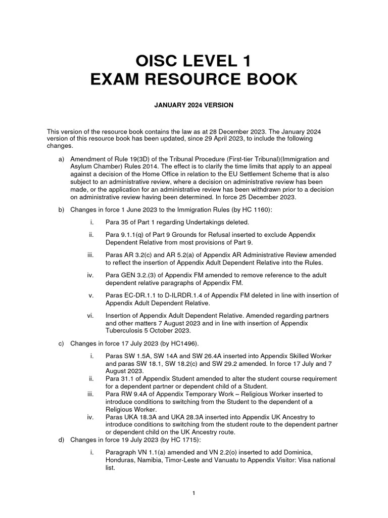 Jan 2024 OISC Exam Booklet Level 1 | PDF | Bail | Naturalization