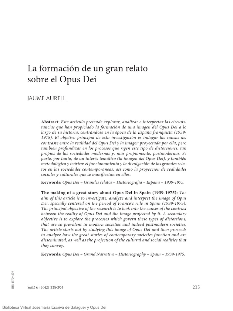 La Formación de Un Gran Relato Sobre El Opus Dei | PDF | España franquista
