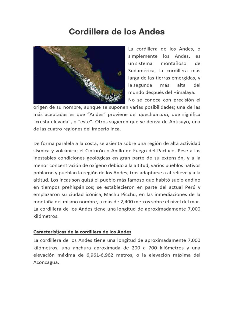 Características de la Cordillera de los Andes | PDF | Andes | Ciencias ...