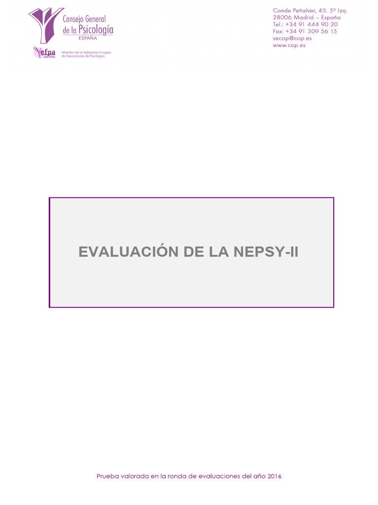 Evaluación del Test NEPSY-II 2016 | PDF | Validez (Estadísticas ...