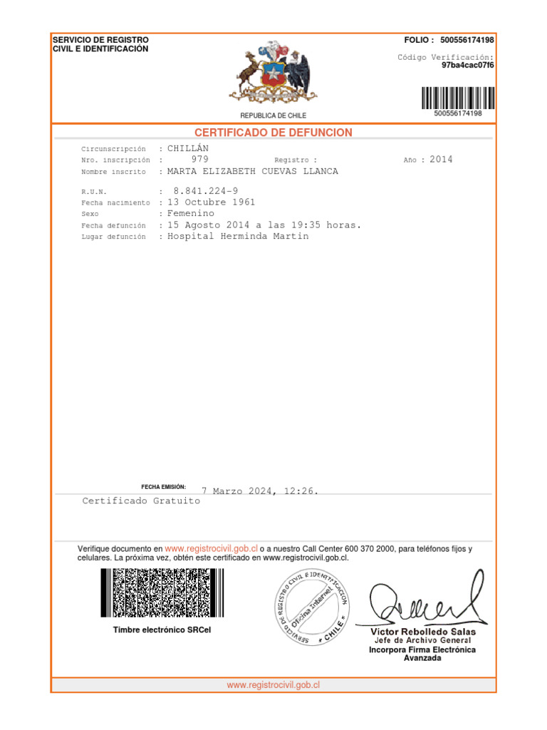 Certificado Defuncion Marta Cuevas | PDF