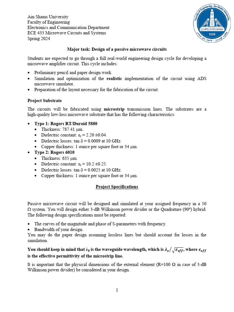 Design of Passive Microwave Circuits | PDF | Microwave | Electronic Circuits