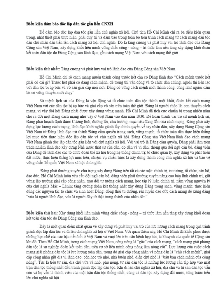 Điều kiện đảm bảo độc lập dân tộc gắn liền CNXH | PDF