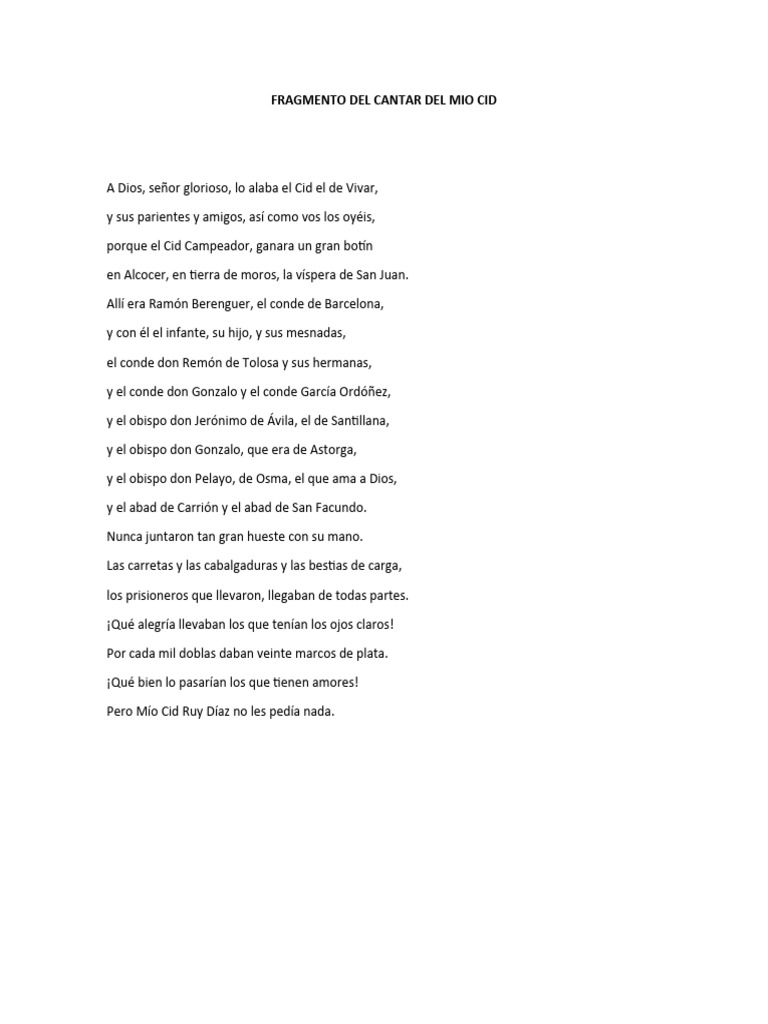 Fragmento Del Cantar Del Mio Cid Decimo | PDF