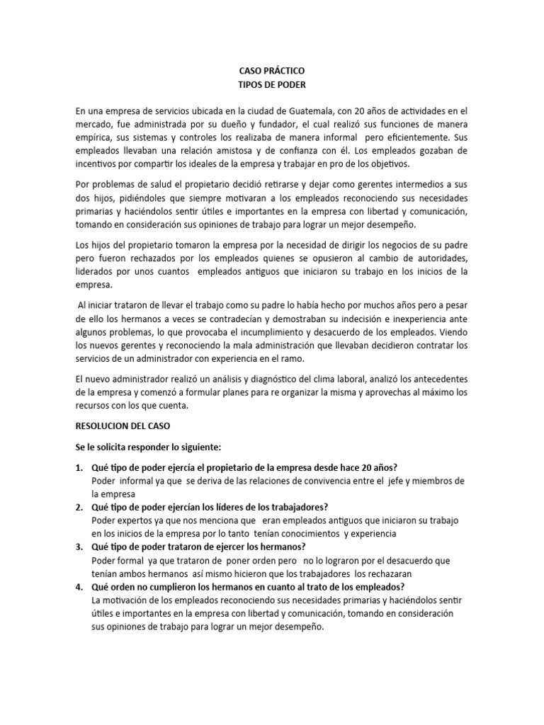 CASO PRÁCTICO Tipos de Poder | PDF | Business | Economias