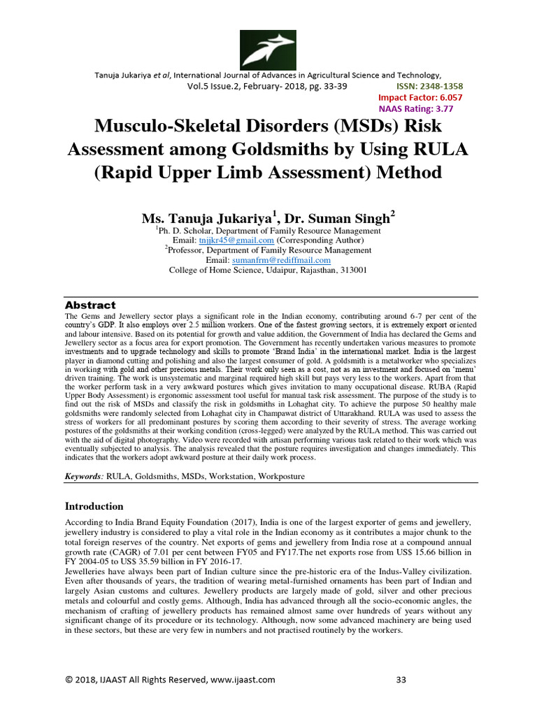 Musculo Skeletal Disorders MSDs Risk Ass | PDF